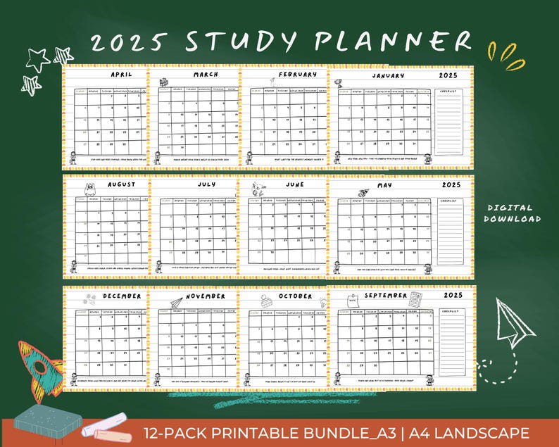 2025 Kids Study Planner, Table Top Planner, Yellow - Etsy