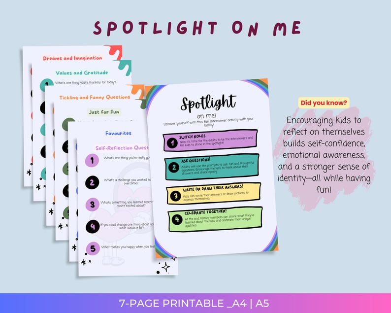 Spotlight on Me Fun Q&A for Kids and Parents - Etsy