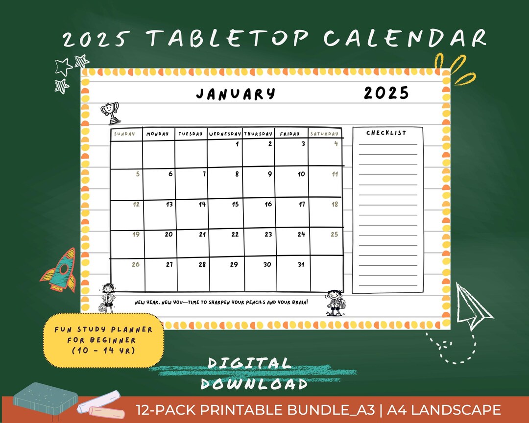 2025 Kids Study Planner, Table Top Planner, Yellow - Etsy