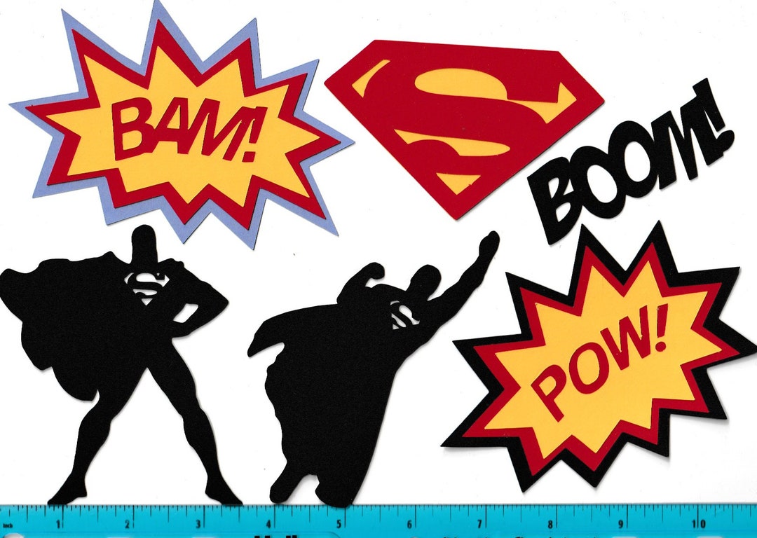 12 Black Silhouette Superman Superhero Inspired Paper Cut Outs Cutouts ...