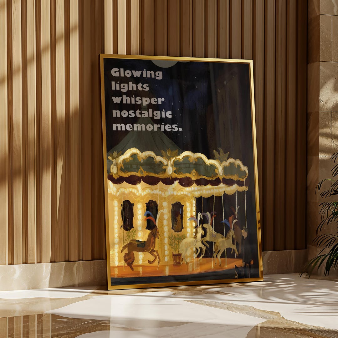 Nostalgic Carousel Art Print: Retro Digital Oil Painting (digital ...