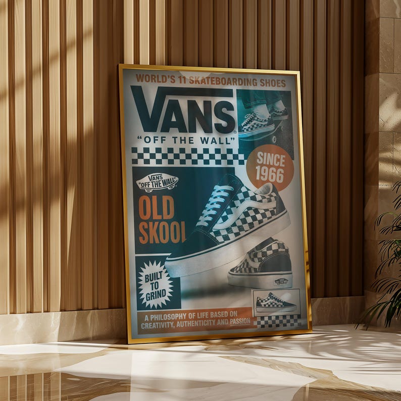Pôster Vans Old Skool, Arte de Parede Retrô de Skateboarding, Decoração ...