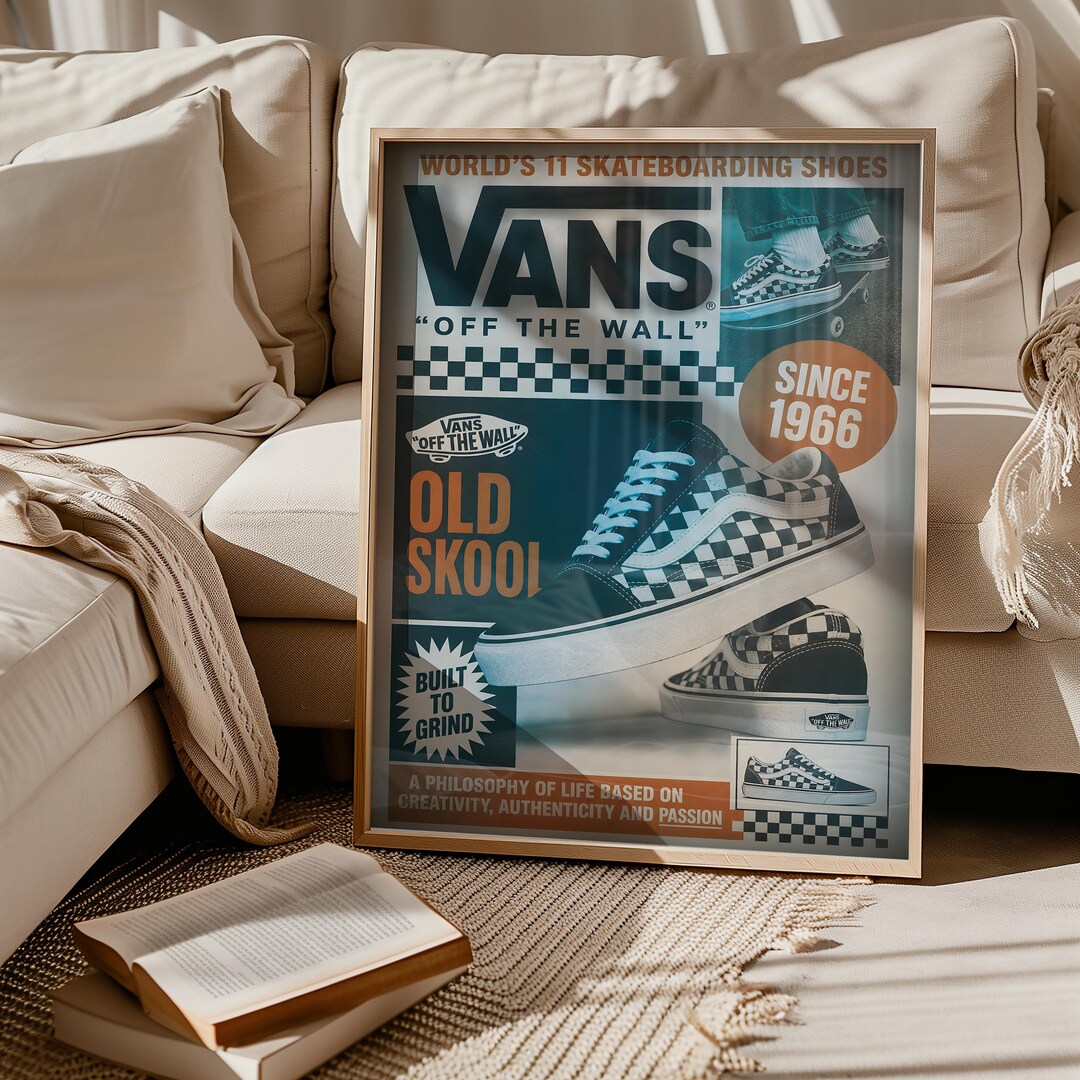 Pôster Vans Old Skool, Arte de Parede Retrô de Skateboarding, Decoração ...