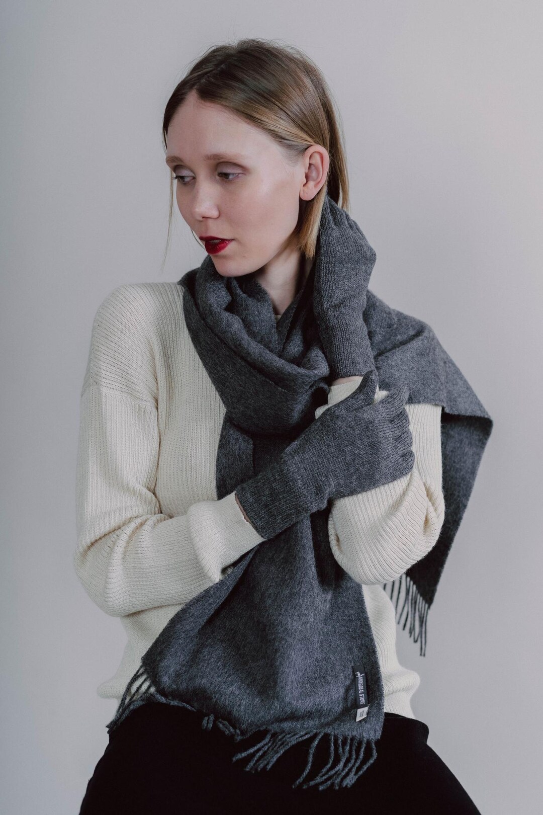 Grey Alpaca Scarf and Gloves for Men and Women / Super Soft Winter ...