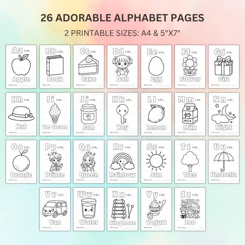 Printable ABC Baby Shower Coloring Book: A-Z Alphabet Activity (digital ...