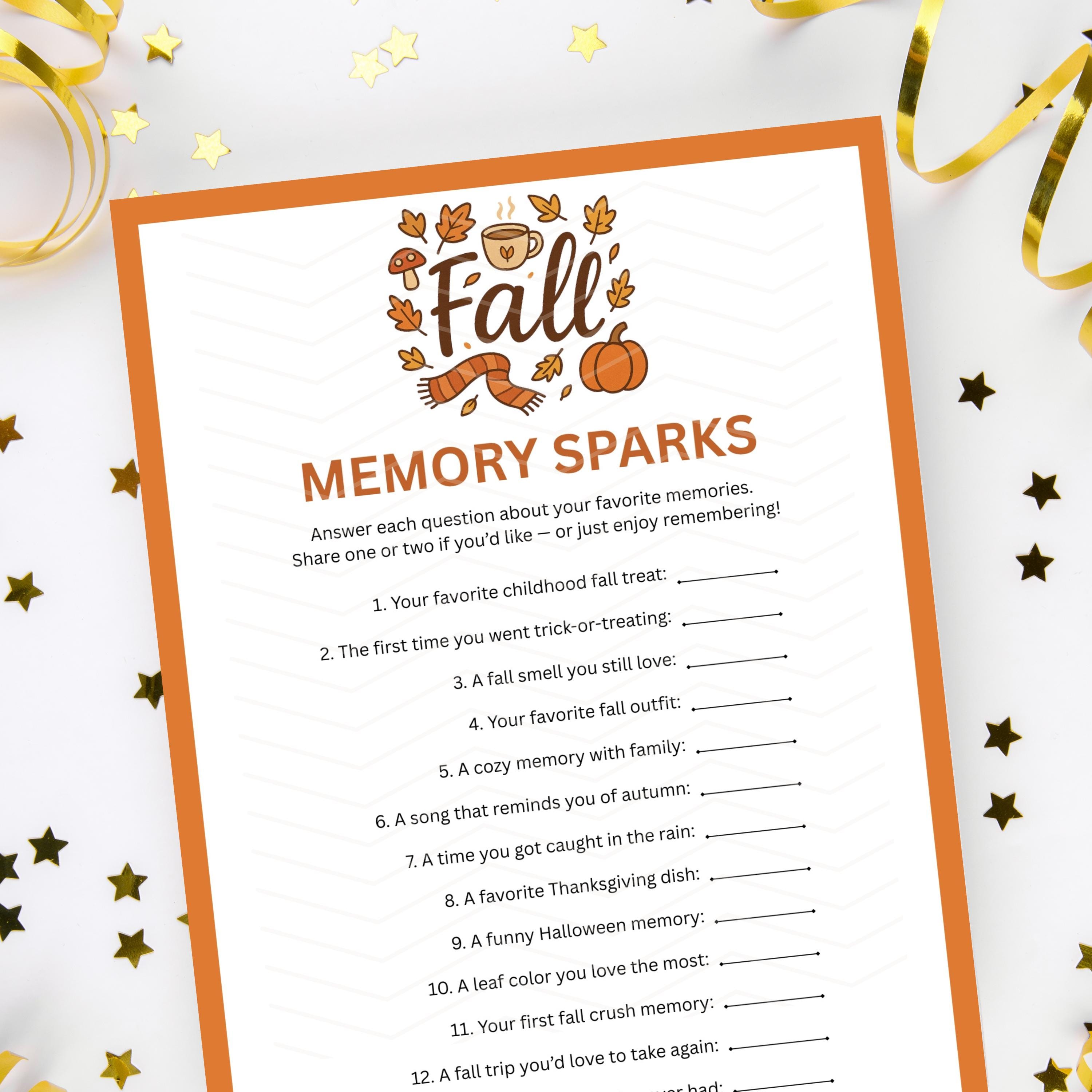 Memory Sparks Game Printable Fall Icebreaker Games Autumn Party ...