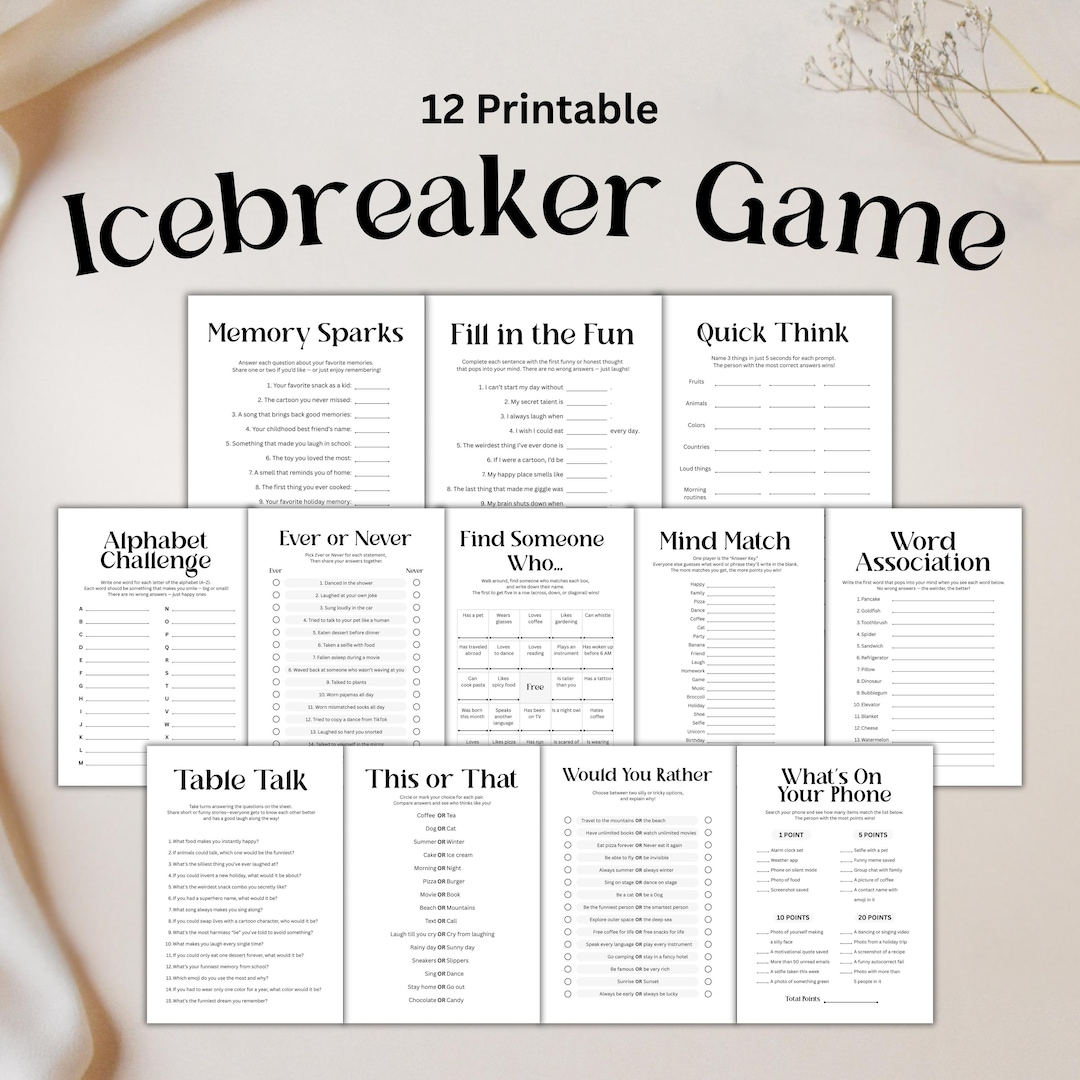 Printable Icebreaker Games Bundle – 12 Fun Conversation Starter ...