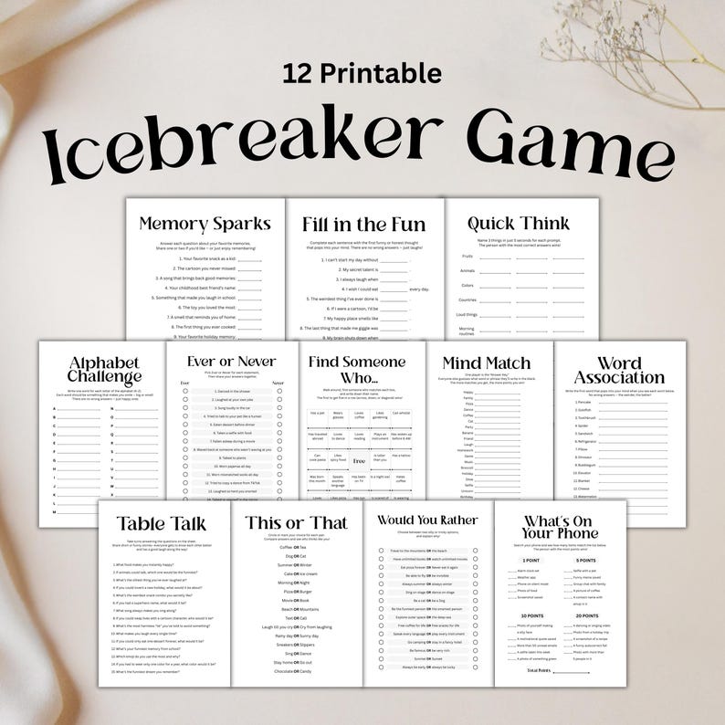 Printable Icebreaker Games Bundle – 12 Fun Conversation Starter ...