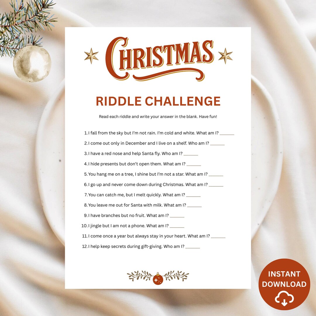 Vintage Christmas Game Riddle Challenge – Printable Worksheet Holiday ...