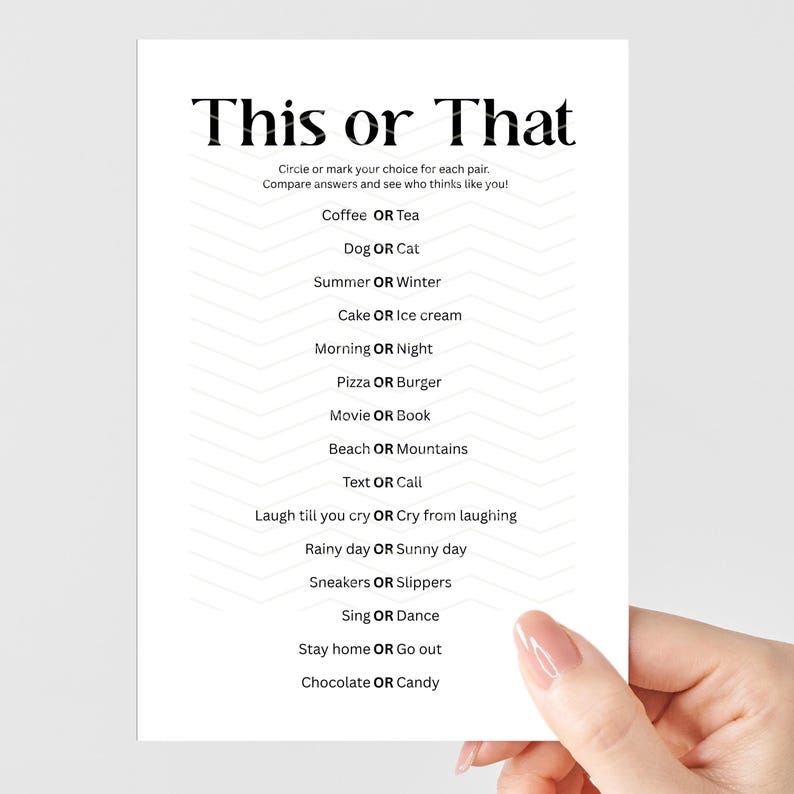This or That Game Printable, Fun Icebreaker (PDF A4 & A5) - Etsy