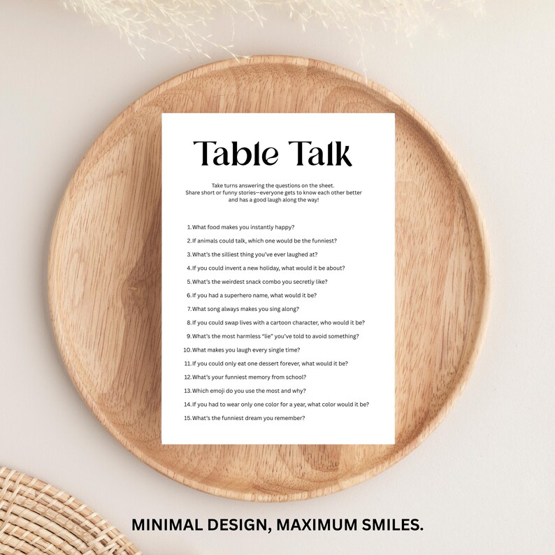Table Talk Game Printable – Conversation Starter Questions, Icebreaker ...