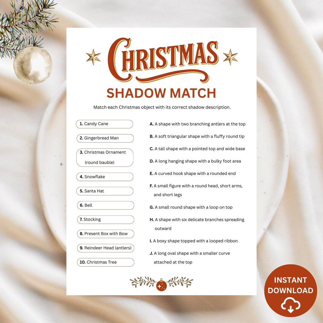 Vintage Christmas Game Shadow Match – Printable Worksheet Holiday Party ...