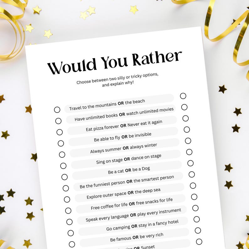 Would You Rather Game Printable, Fun Icebreaker (PDF A4 & A5) - Etsy
