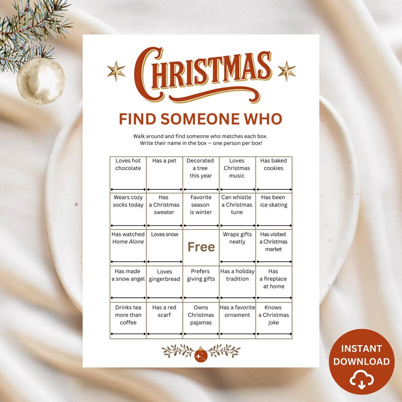 Vintage Christmas Find Someone Who Game – Printable Worksheet Holiday ...