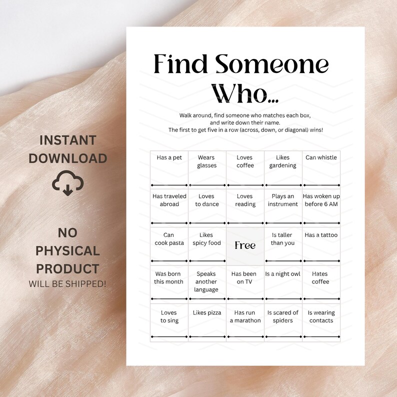 Icebreaker Bingo Game Printable: Find Someone Who, Office Party (PDF ...