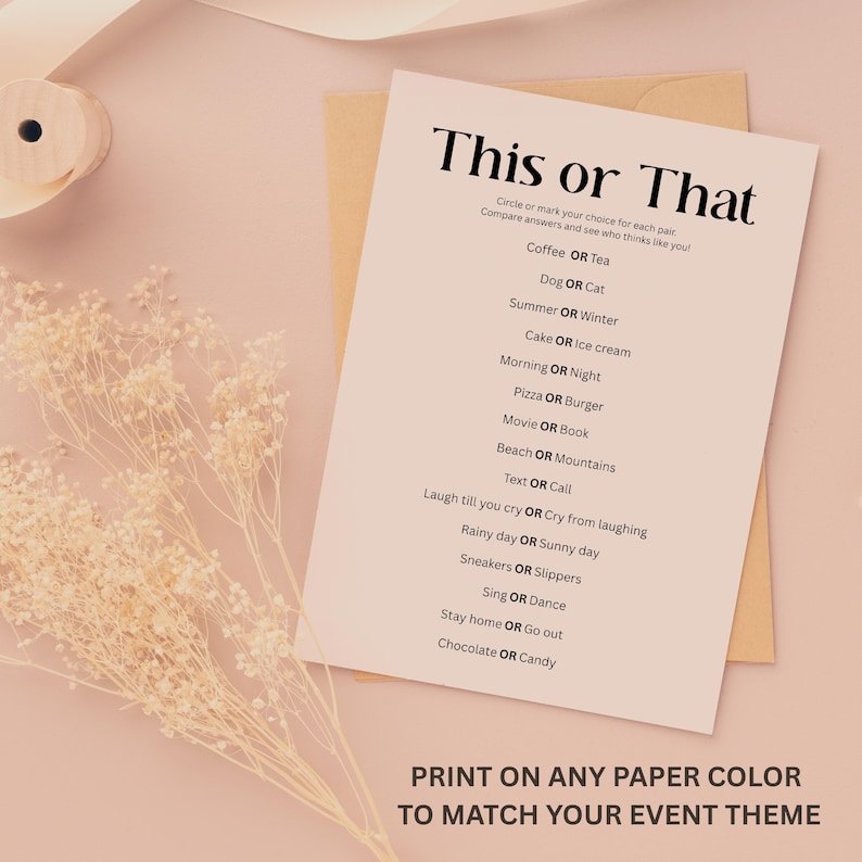 This or That Game Printable, Fun Icebreaker (PDF A4 & A5) - Etsy