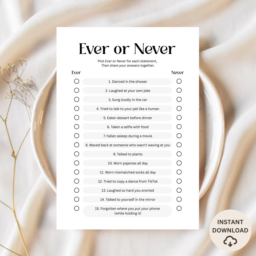 Ever or Never Game – Printable Icebreaker, Party Fun (PDF) - Etsy