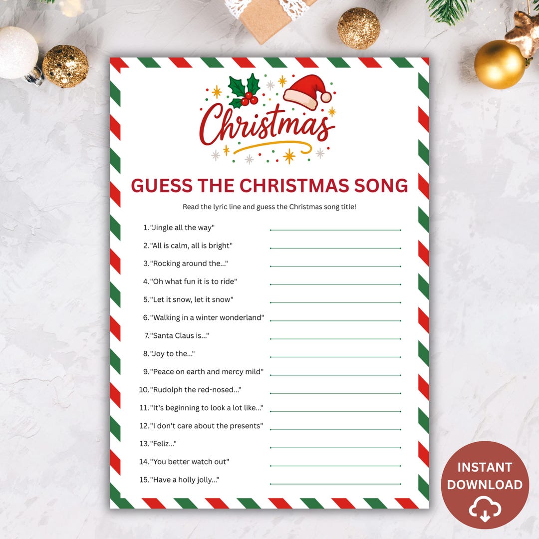 Guess the Christmas Song Game Printable Christmas Games | Holiday Party ...