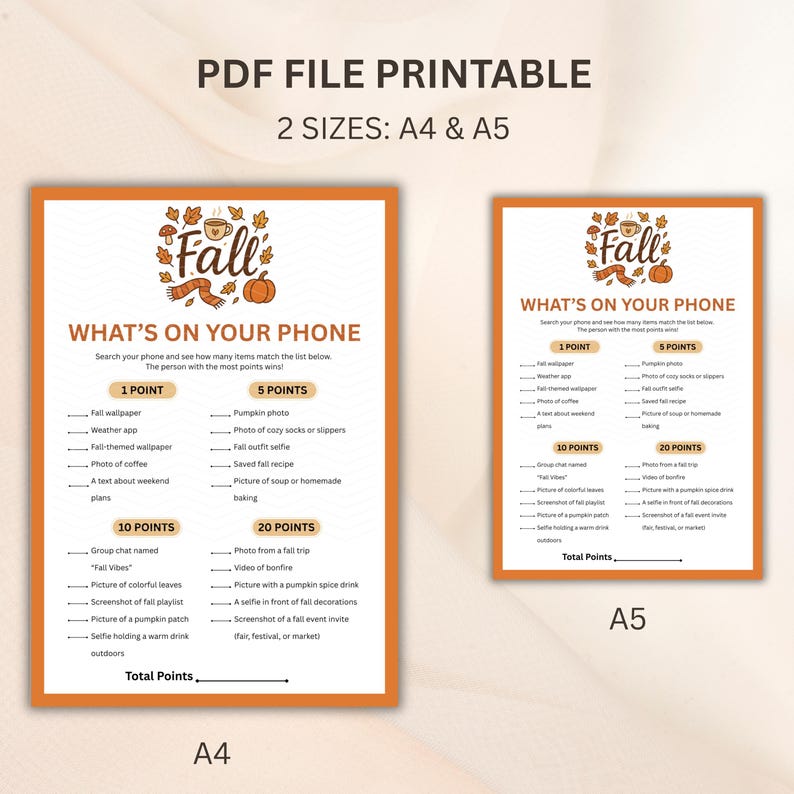What’s on Your Phone Game Printable Fall Icebreaker Games Autumn Party ...