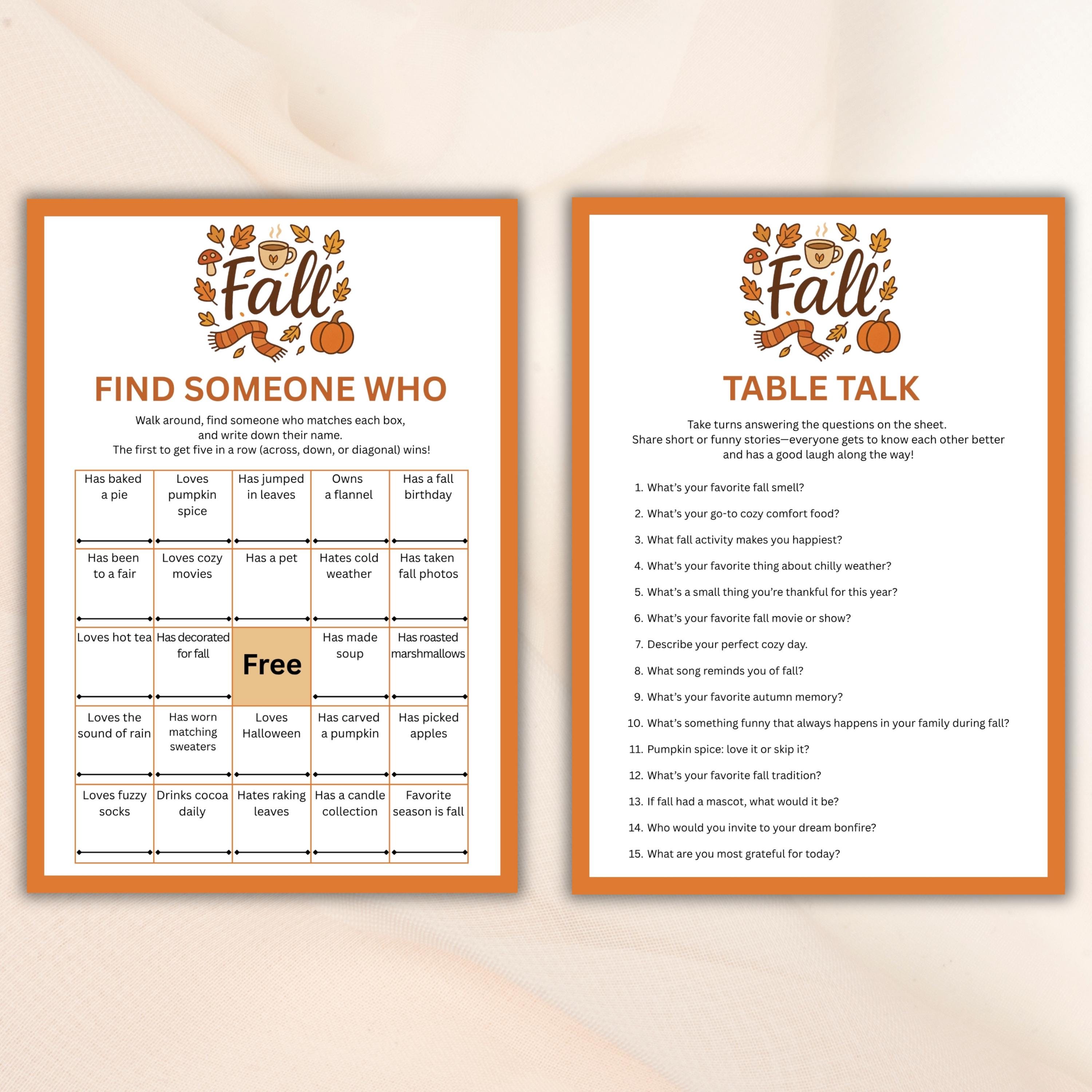 Fall Icebreaker Games: 12 Autumn Party Activities (PDF) - Etsy