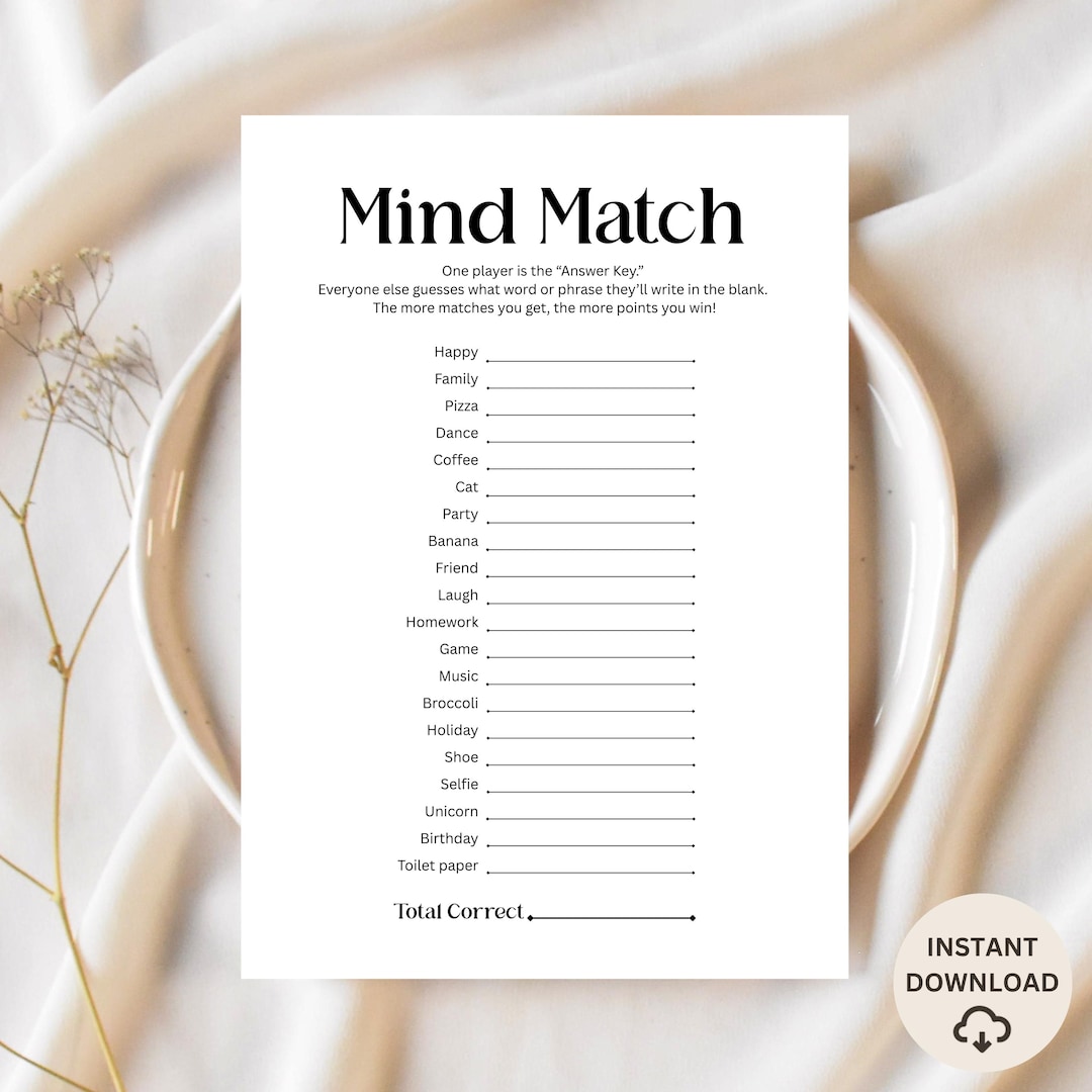 Mind Match Game, Fun Party Icebreaker (PDF) - Etsy