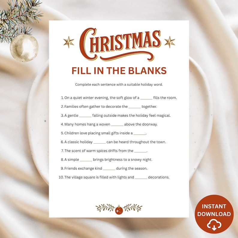 Vintage Christmas Game Fill in the Blanks – Printable Worksheet Holiday ...