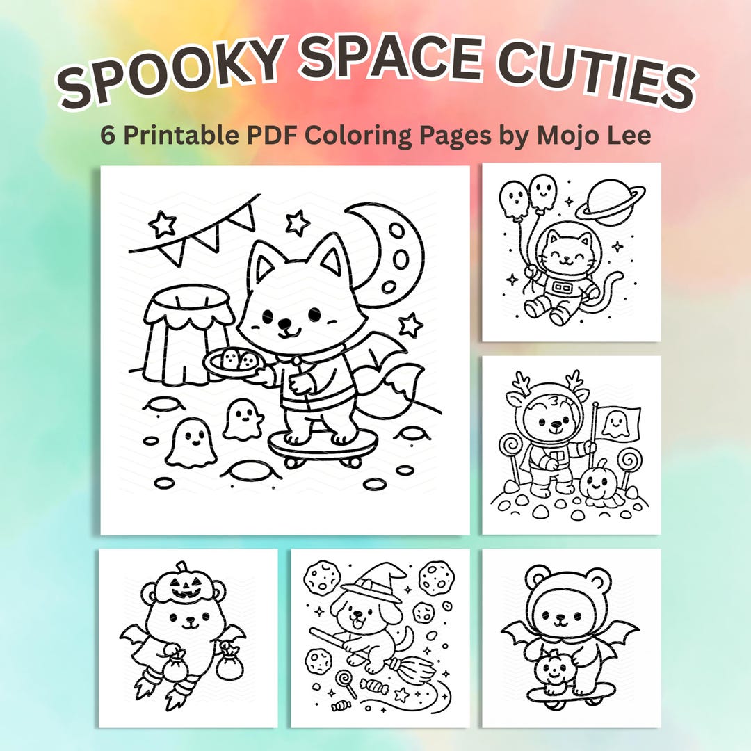 6 Spooky Space Cuties Coloring Pages Printable Halloween Gifts for ...