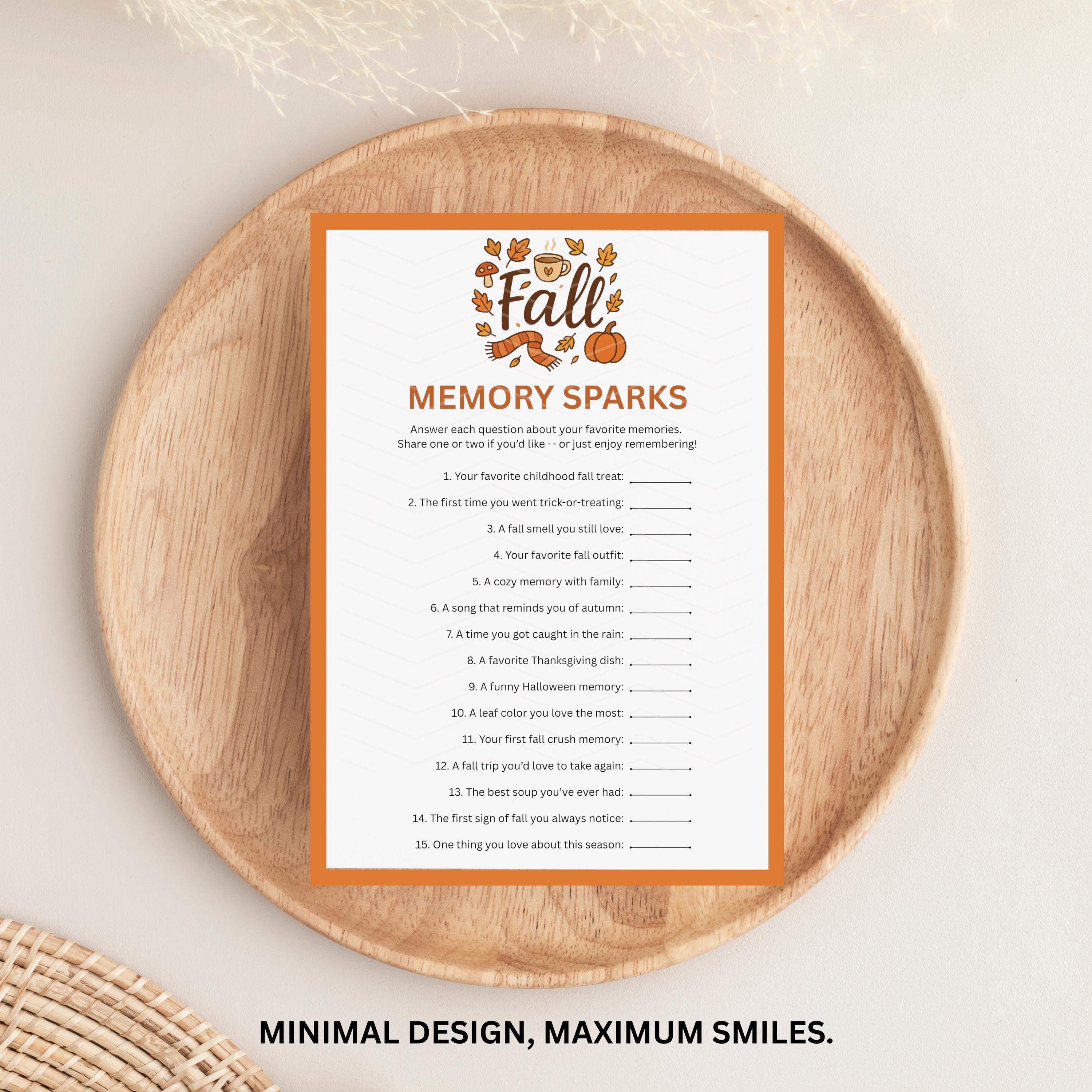 Memory Sparks Game Printable Fall Icebreaker Games Autumn Party ...