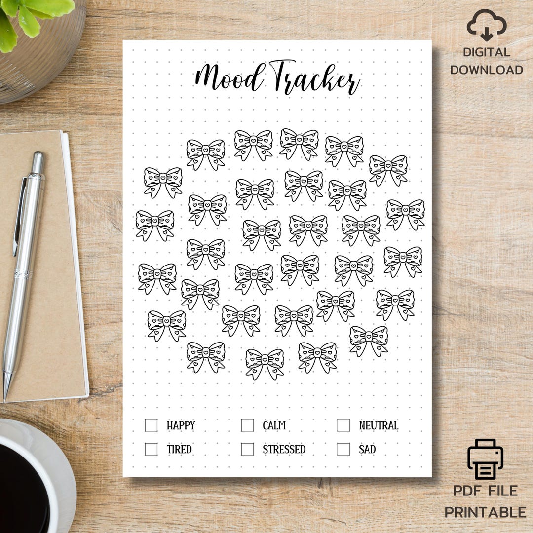 Bows Mood Tracker, Monthly Tracker, Printable Journal Page, Planner ...