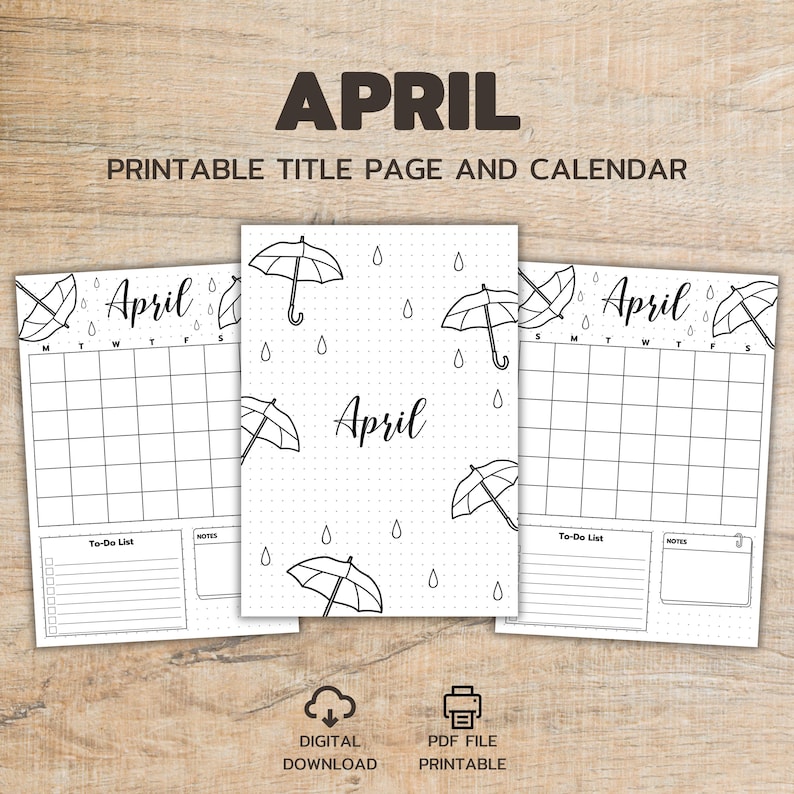 April Cover Page Calendar Printable Journal Page April Planner ...