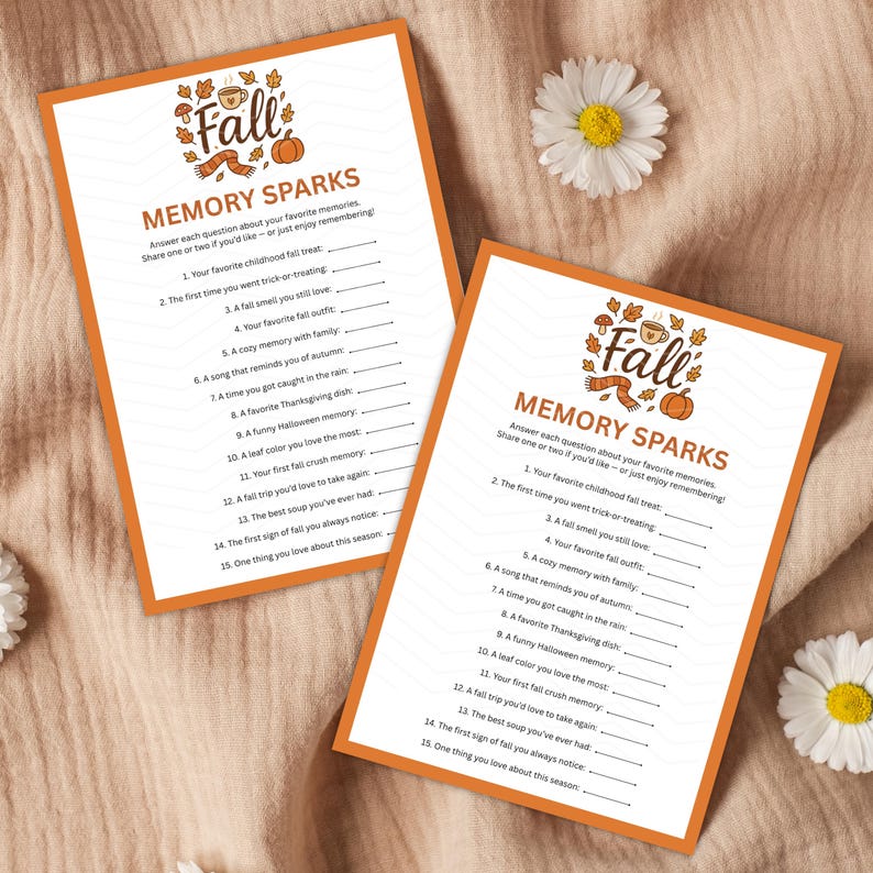 Memory Sparks Game Printable Fall Icebreaker Games Autumn Party ...