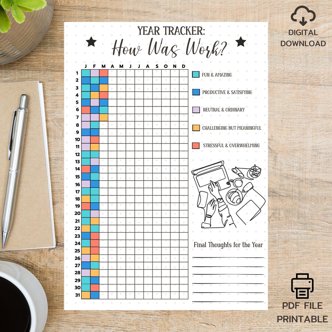 Feelings Tracker How Was Work Tracker Printable Journal Page Yearly ...