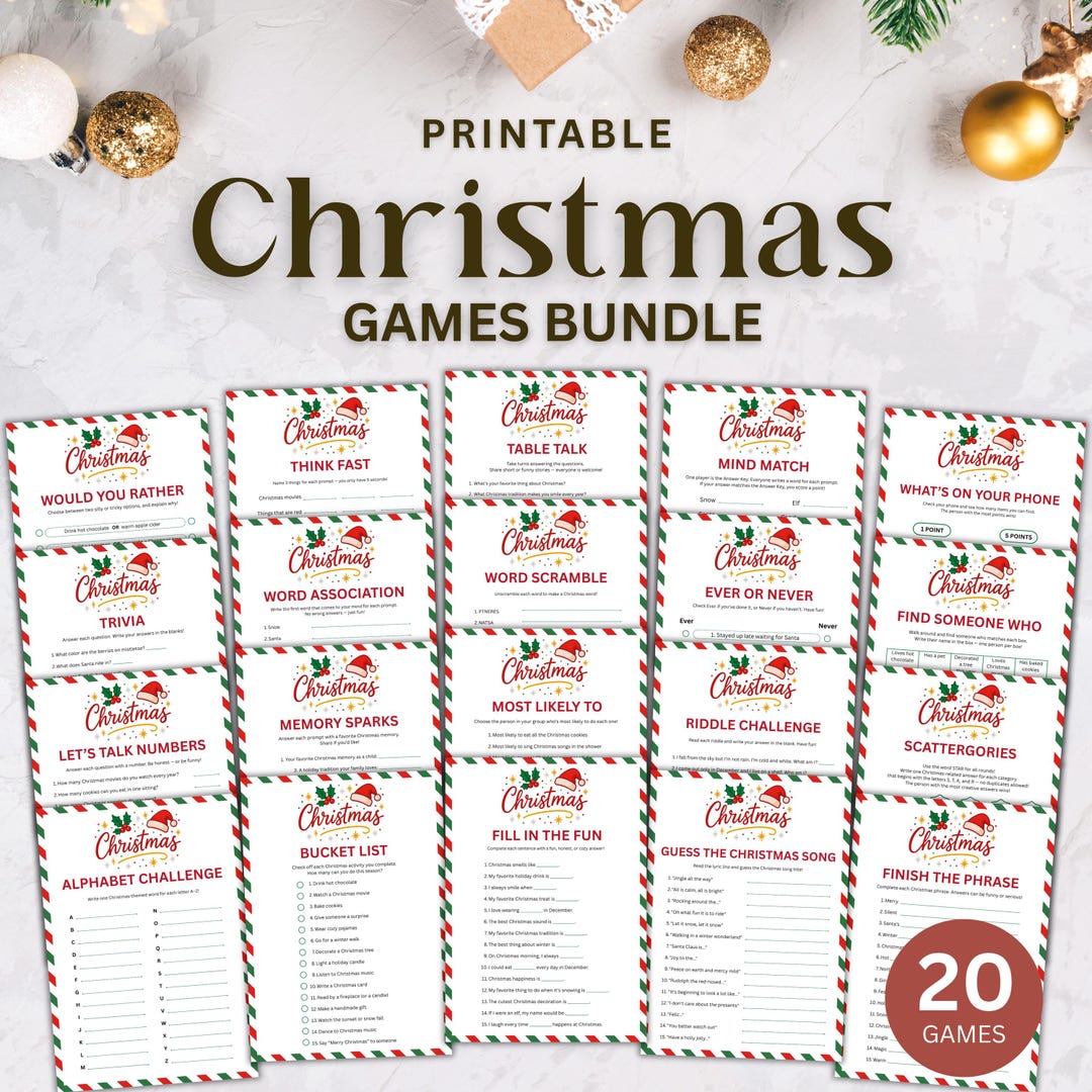 Printable Christmas Games | 20 Party Games for Adult (PDF) - Etsy