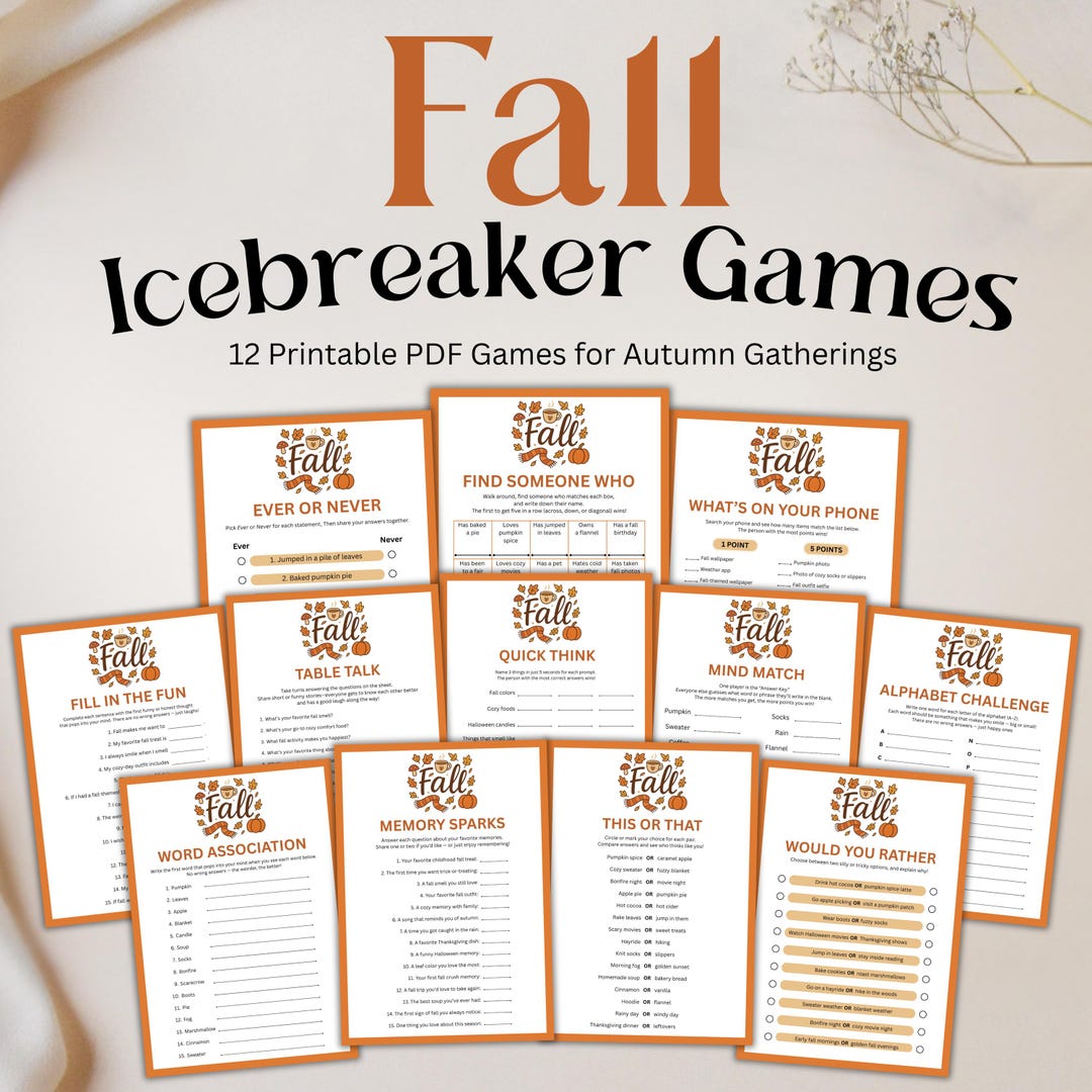 Fall Icebreaker Games: 12 Autumn Party Activities (PDF) - Etsy