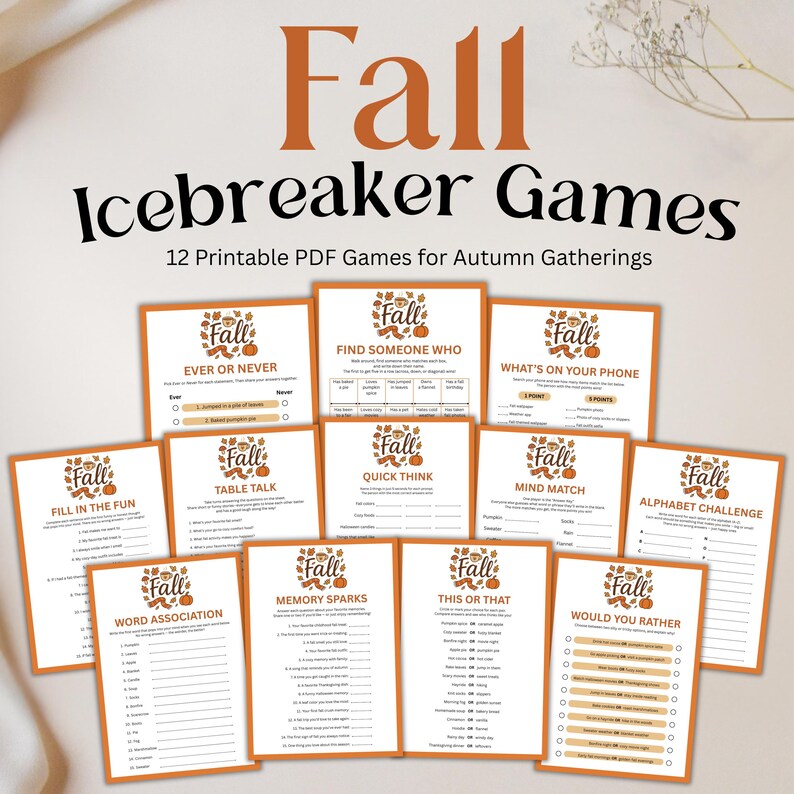 Fall Icebreaker Games: 12 Autumn Party Activities (PDF) - Etsy