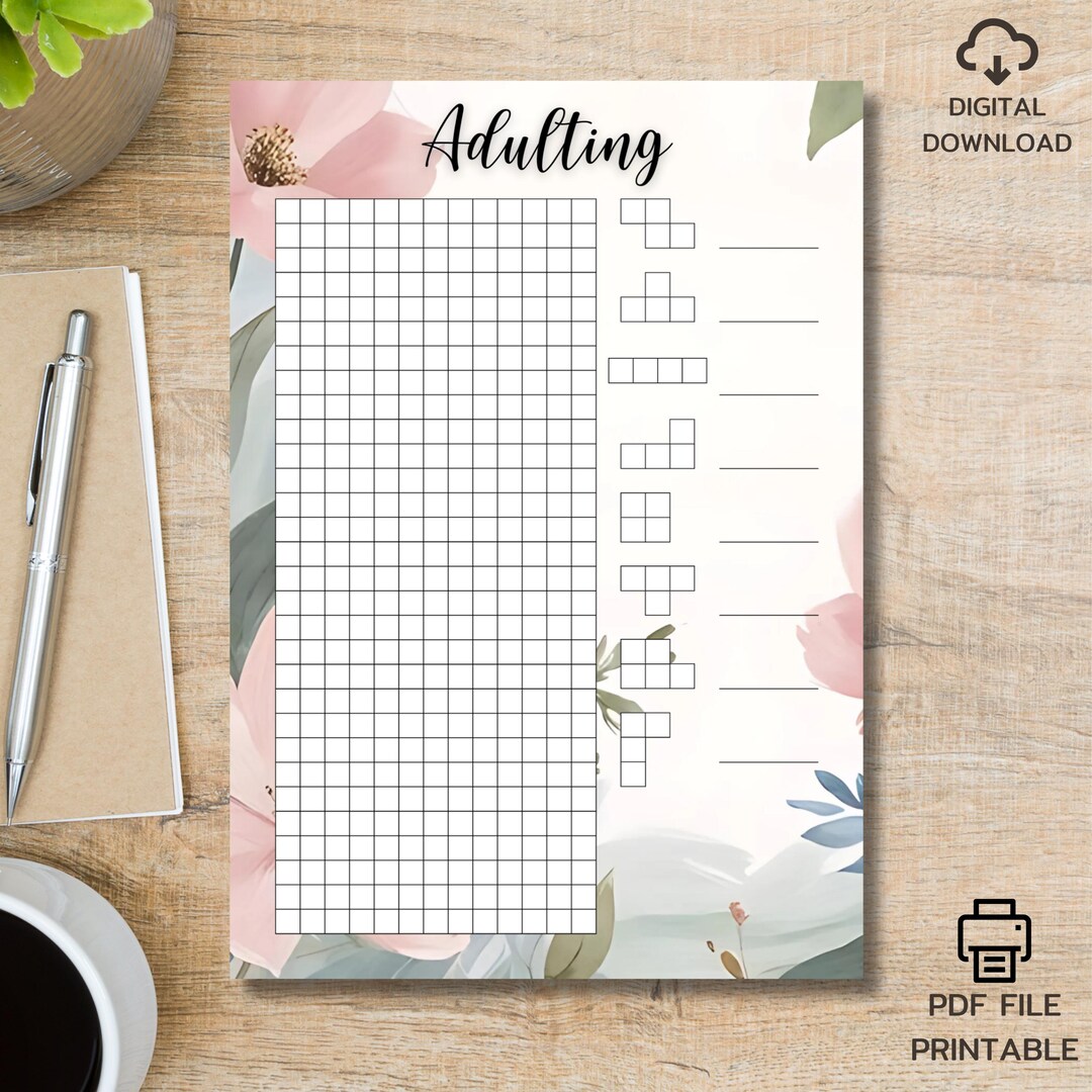 Botanical Cottage June Adulting Tetris Tracker Planner Template ...