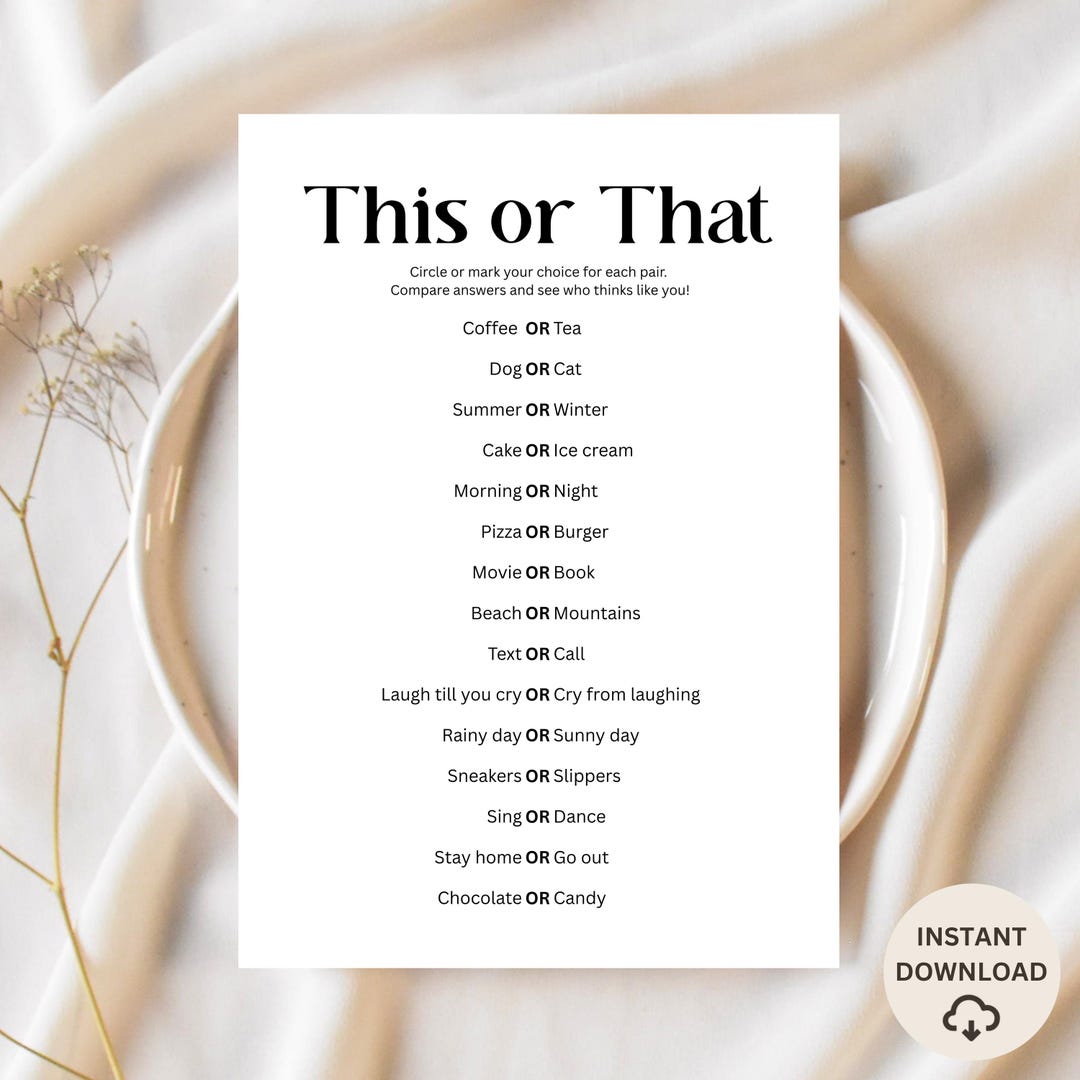 This or That Game Printable, Fun Icebreaker (PDF A4 & A5) - Etsy