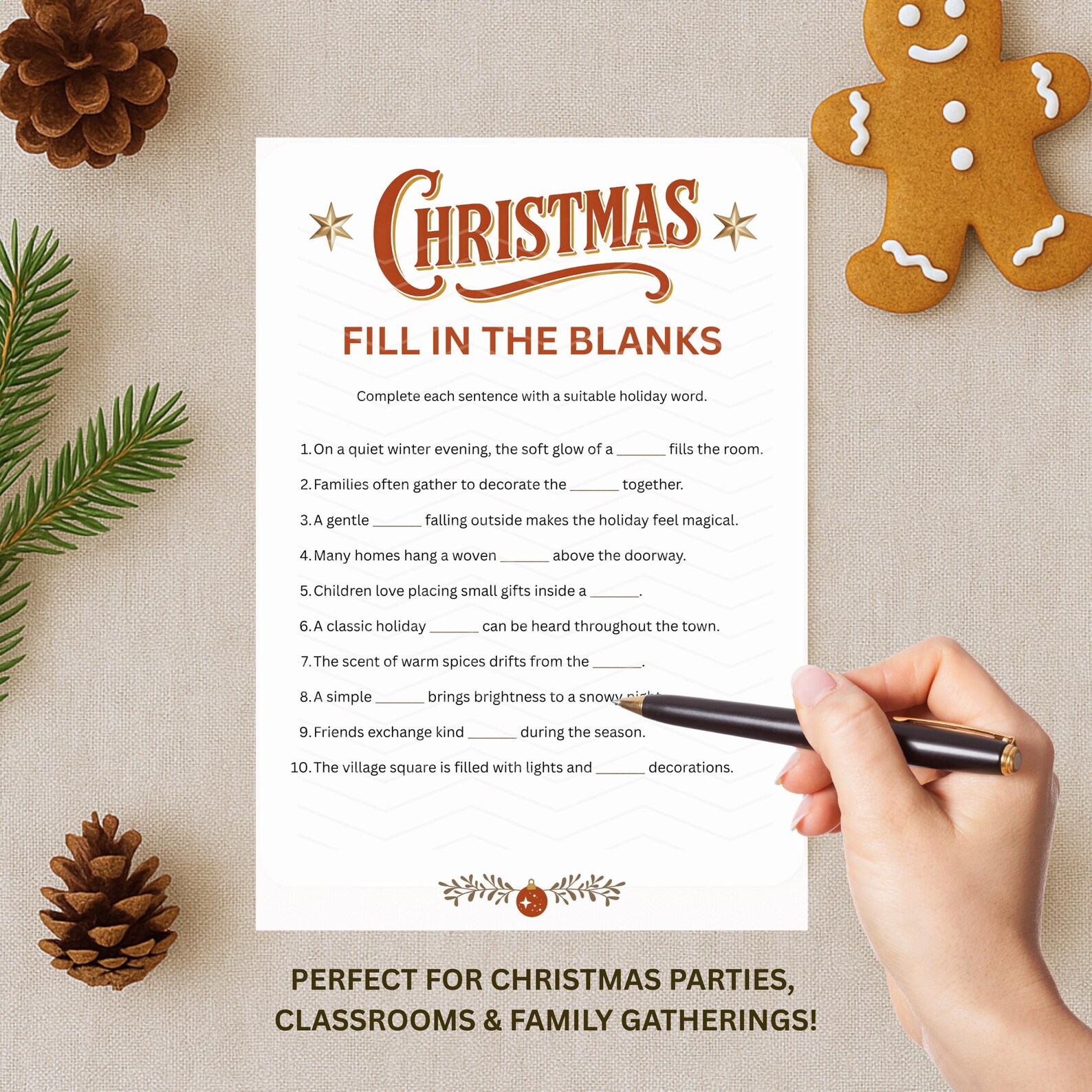 Vintage Christmas Game Fill in the Blanks – Printable Worksheet Holiday ...