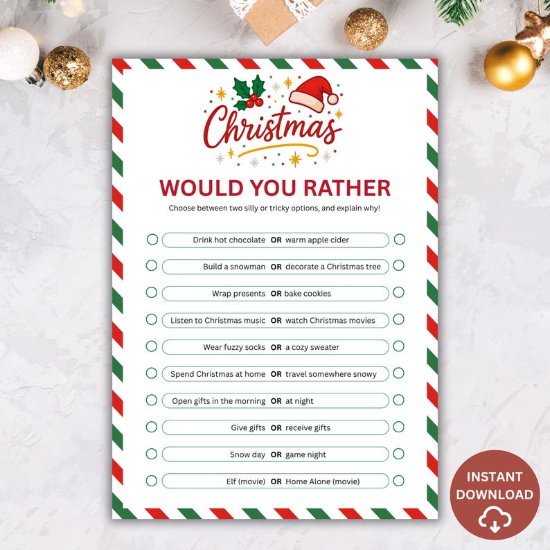 Would You Rather Game Printable Christmas Games | Holiday Party ...