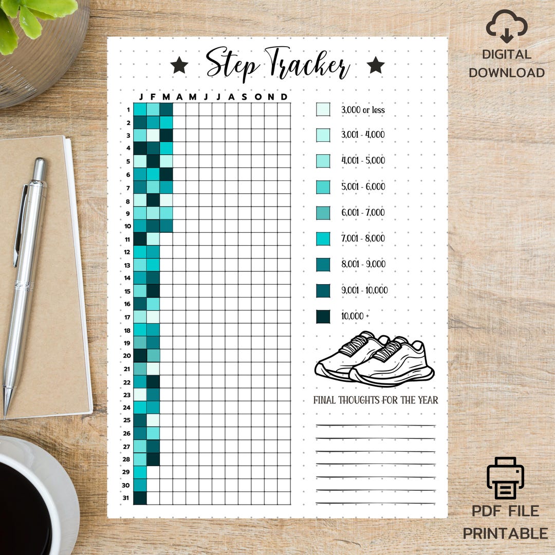 Step Tracker, Printable Journal Page, Yearly Tracker, Step Counter ...