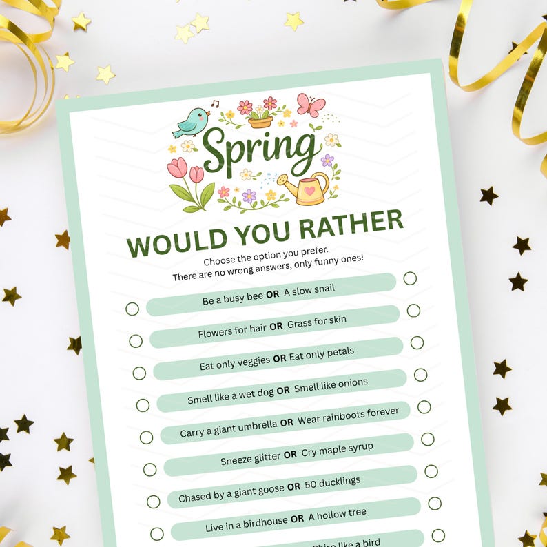 Would You Rather Printable Game, Spring Icebreaker Games Conversation ...