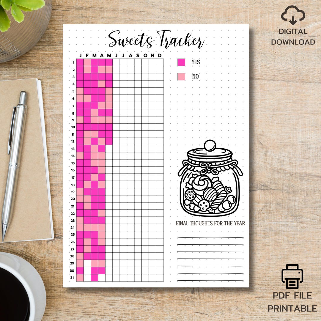 Sweets Tracker Printable Planner Page Health Tracker Printable Journal ...