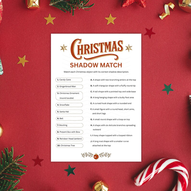 Vintage Christmas Game Shadow Match – Printable Worksheet Holiday Party ...