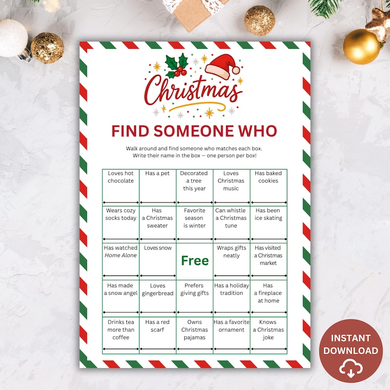 Find Someone Who Game Printable Christmas Games | Holiday Party ...