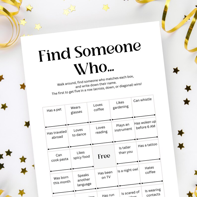 Icebreaker Bingo Game Printable: Find Someone Who, Office Party (PDF ...