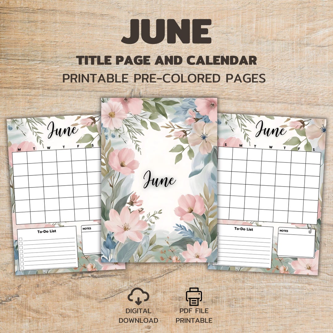 Botanical Cottage June Cover Page and Calendar Printable Journal Page ...