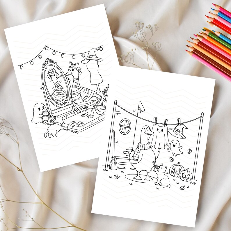 Spooky Goose Halloween Coloring Pages: Funny Kids Activity (PDF) - Etsy ...