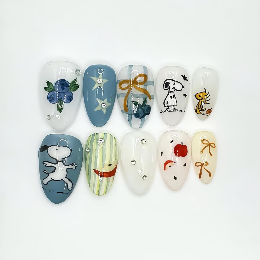 Whimsical Snoopy Cartoon Nails, Custom Cartoon Press on Nails, Snoopy ...