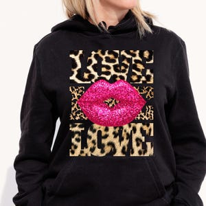 LOVE Leopard Print Pink Glitter Lips Digital Design Valentine’s Day ...