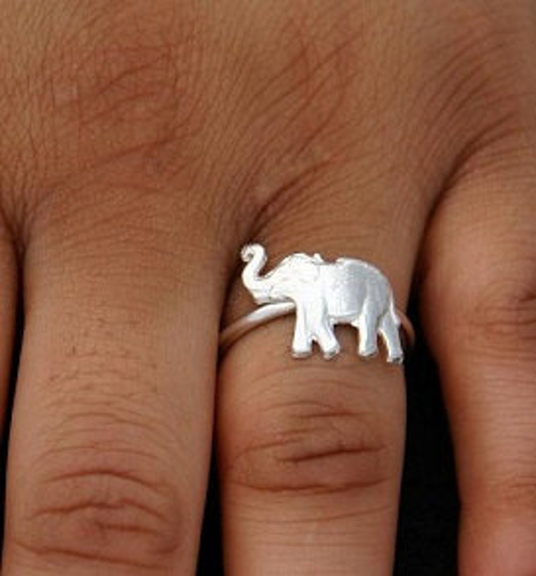 Birthday Gift Sterling Silver Ring Elephant Jewelry Good Luck Trunk Up ...